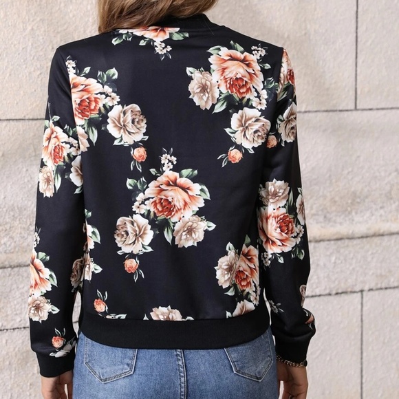 Jackets & Coats | Boho Floral Print Zipper Light Bomber Jacket | Poshmark